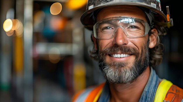 Premium Photo A Man In A Hard Hat And Glasses Smiling