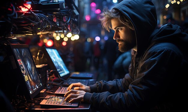 Premium Photo | Man in Hooded Jacket Typing on Laptop Premium Photo | Man in Hooded Jacket Typing on Laptop