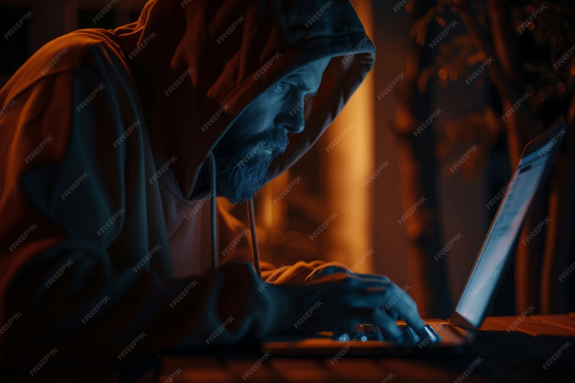 Premium Photo | Man in Hooded Sweatshirt Typing on Laptop Premium Photo | Man in Hooded Sweatshirt Typing on Laptop