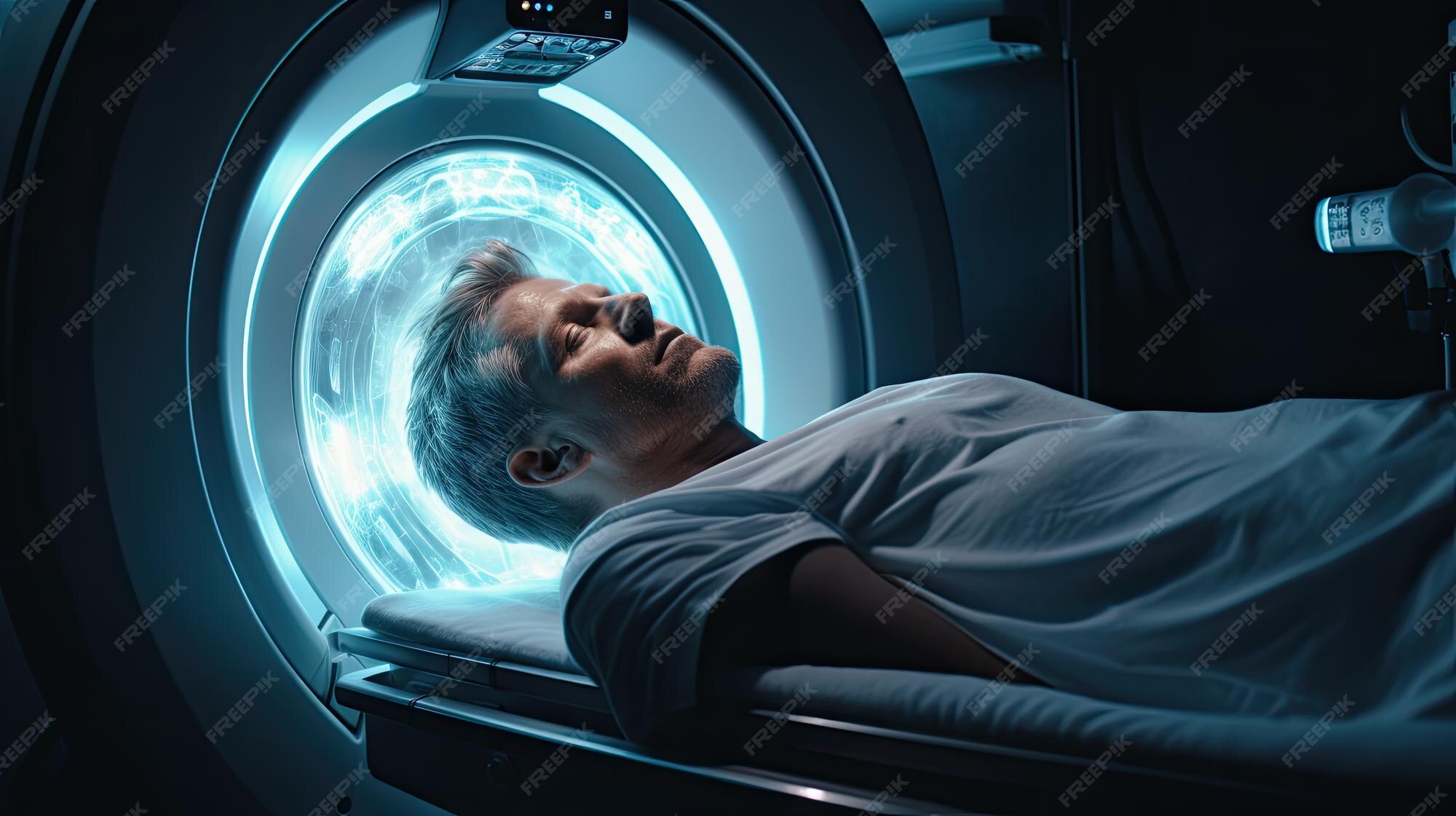 Premium Photo | Man lies in the MRI machine in room Premium Photo | Man lies in the MRI machine in room