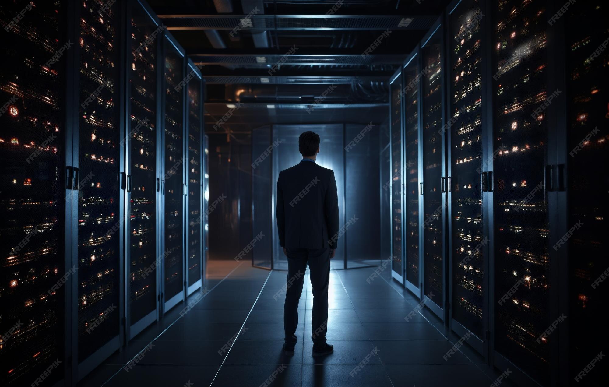 Premium Ai Image Man Network Center Technology Server Storage Connection System Datum Computer