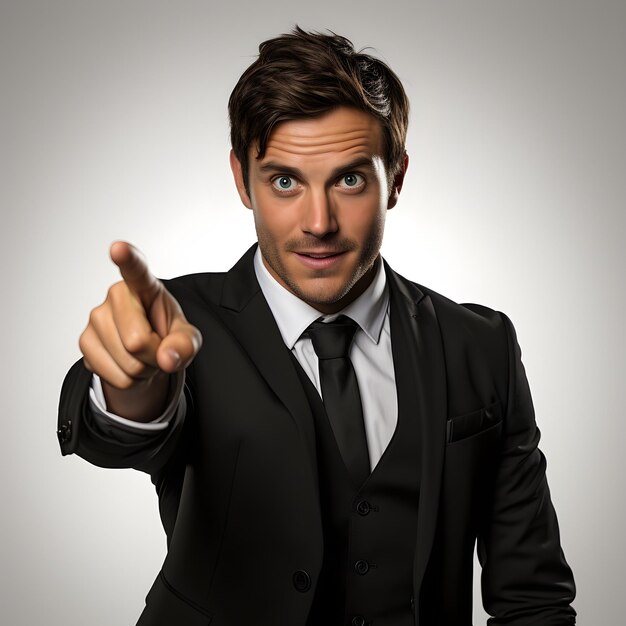 Premium AI Image | A man pointing towards something on white background Premium AI Image | A man pointing towards something on white background