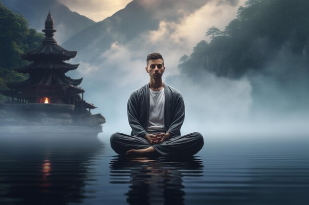 Premium Photo | Man practiced meditation finding peace in the stillness Premium Photo | Man practiced meditation finding peace in the stillness
