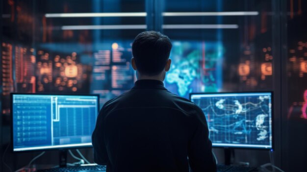 Premium Ai Image Man Programmer And Coding For Networking Malware Or Cyber Security Specialist