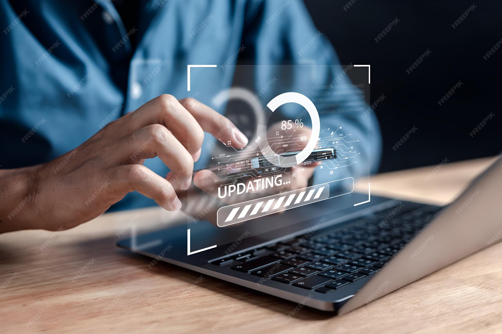 Premium Photo | Man programmer update software system with loading information upgrade version ...