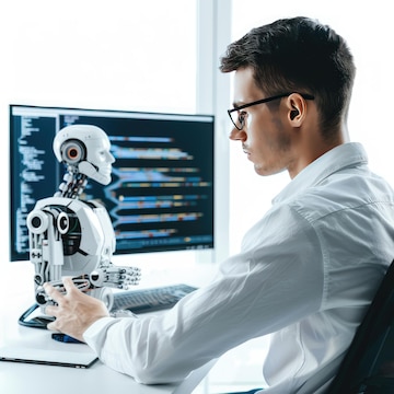 A man programming and configuring automation scripts for business ...