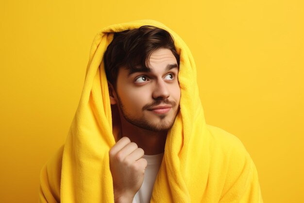 Premium AI Image | Man smiling yellow bathrobe Generate Ai Premium AI Image | Man smiling yellow bathrobe Generate Ai