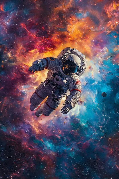 A Man In A Spacesuit Is Floating In Space Premium Ai Generated Image