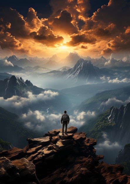 Premium Photo | A man stands on the top of a mountain Premium Photo | A man stands on the top of a mountain