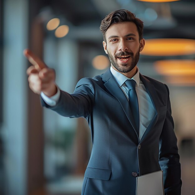 Premium Photo | A man in a suit points to the camera Premium Photo | A man in a suit points to the camera