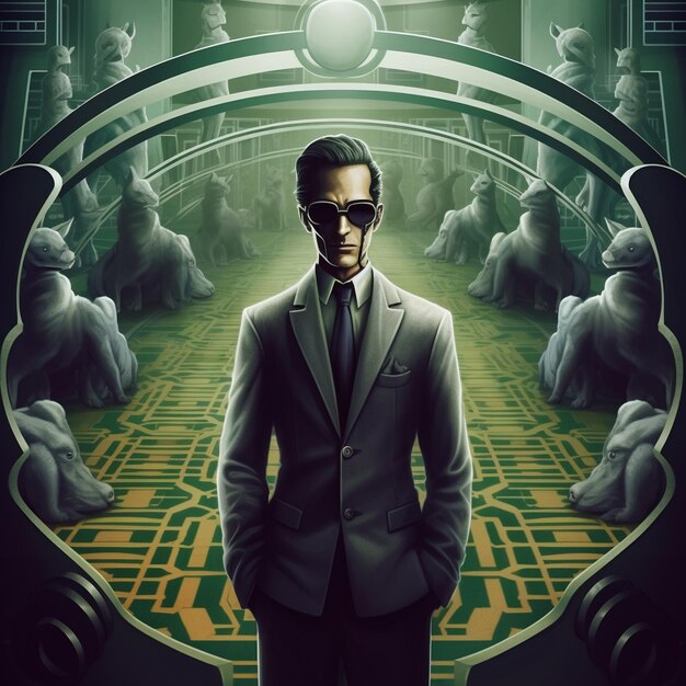 Premium Ai Image A Man In A Suit And Sunglasses Stands In Front Of A