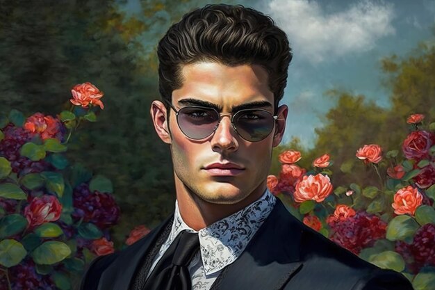 Premium Ai Image A Man In A Suit And Sunglasses Stands In Front Of A