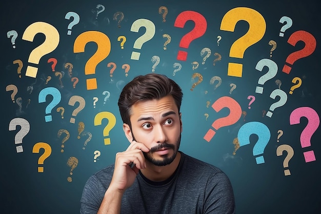 Man thinking with question marks | Premium AI-generated image Man thinking with question marks | Premium AI-generated image