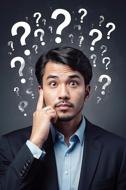 Premium Photo | Man thinking with question marks Premium Photo | Man thinking with question marks
