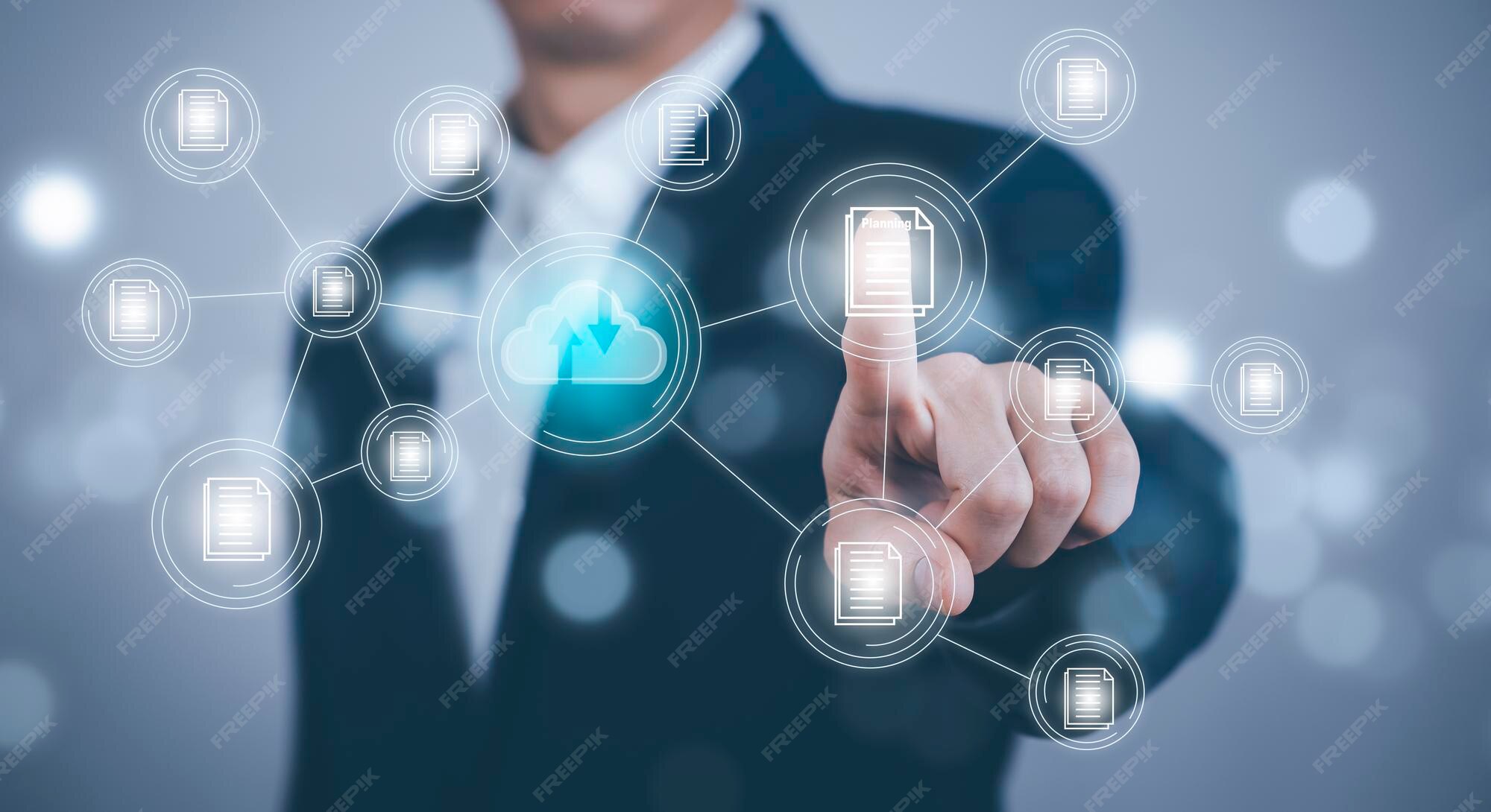 Premium Photo Man Touching Connect To Data Information On The Cloud Computing Technology