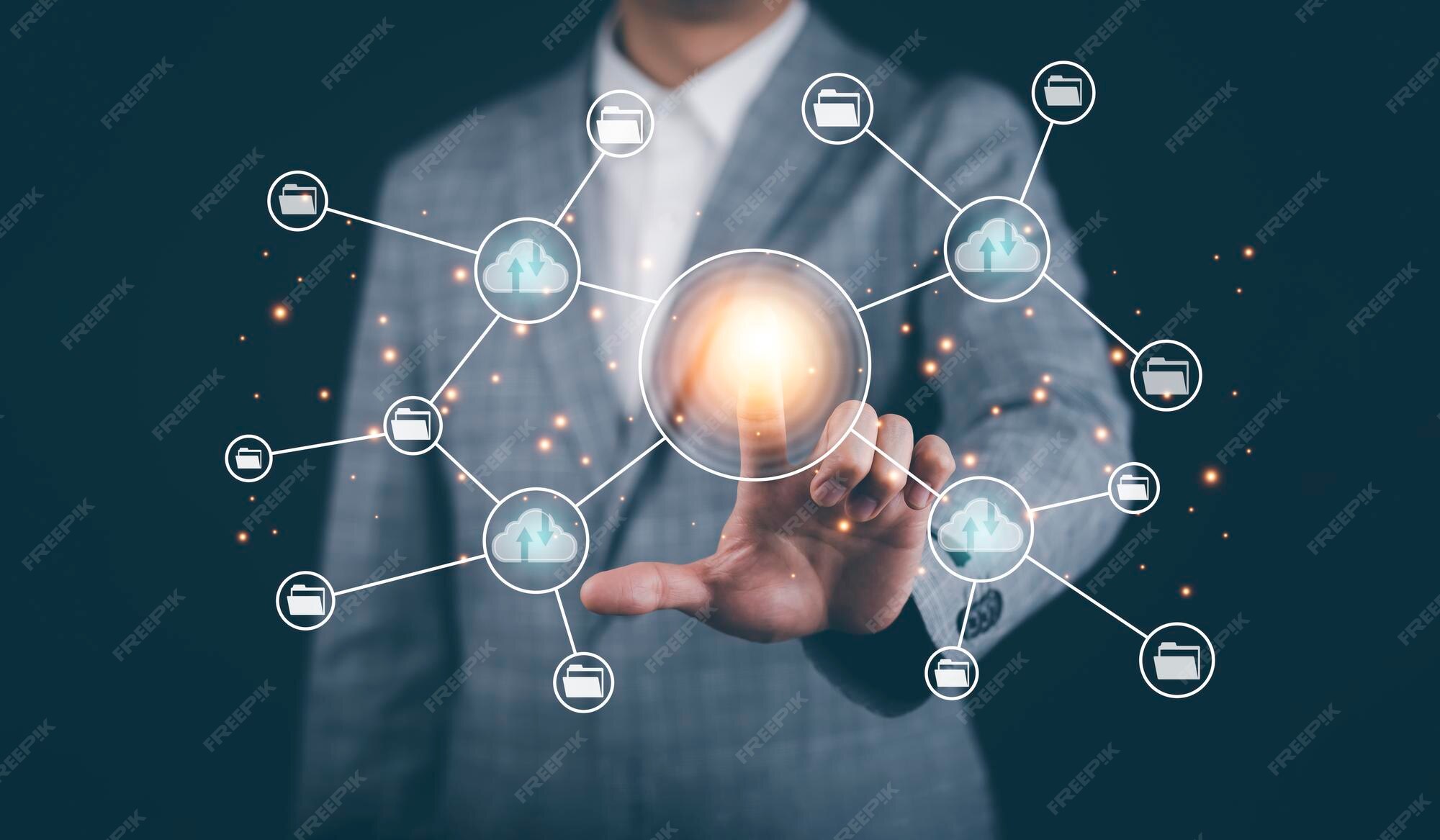 Premium Photo Man Touching Connect To Data Information On The Cloud Computing Technology