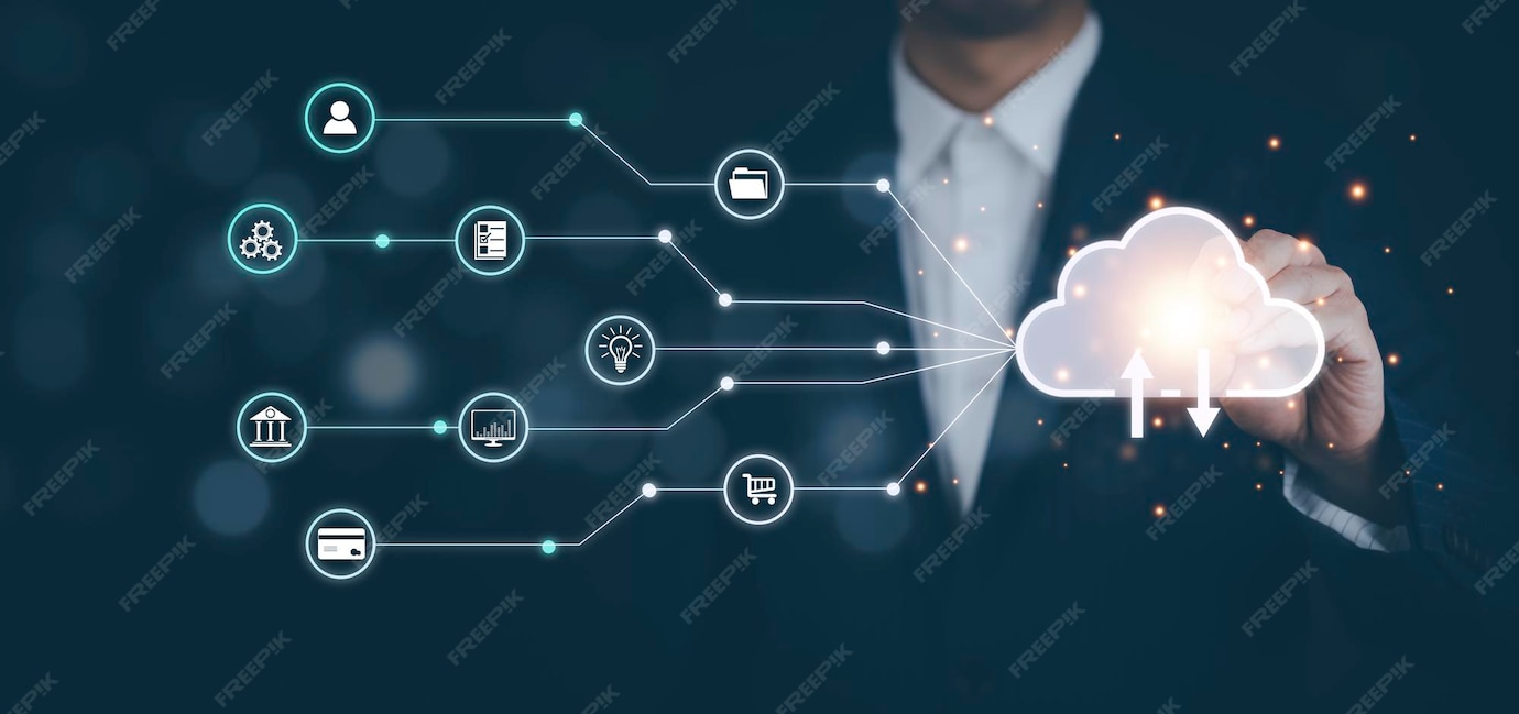 Premium Photo Man Touching Connect To Data Information On The Cloud Computing Technology