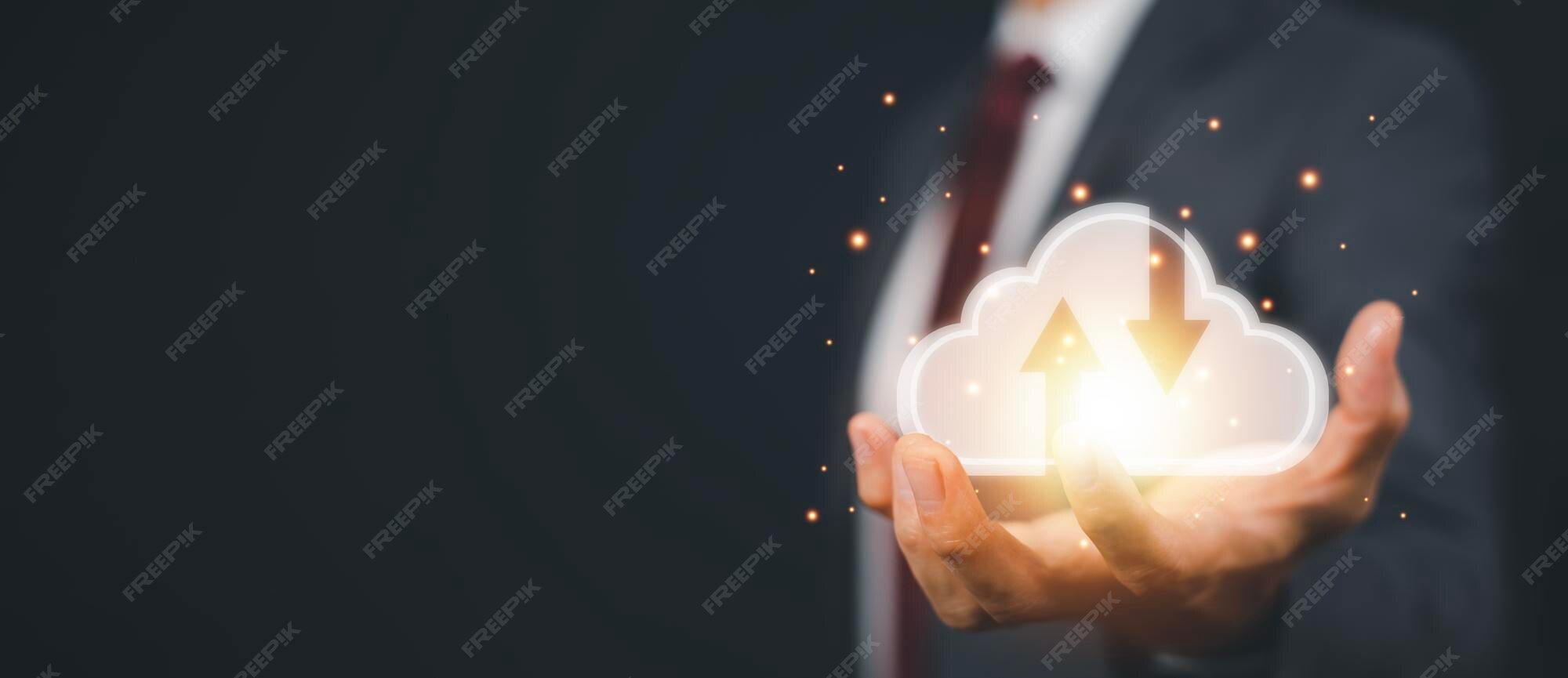 Premium Photo Man Touching Connect To Data Information On The Cloud Computing Technology