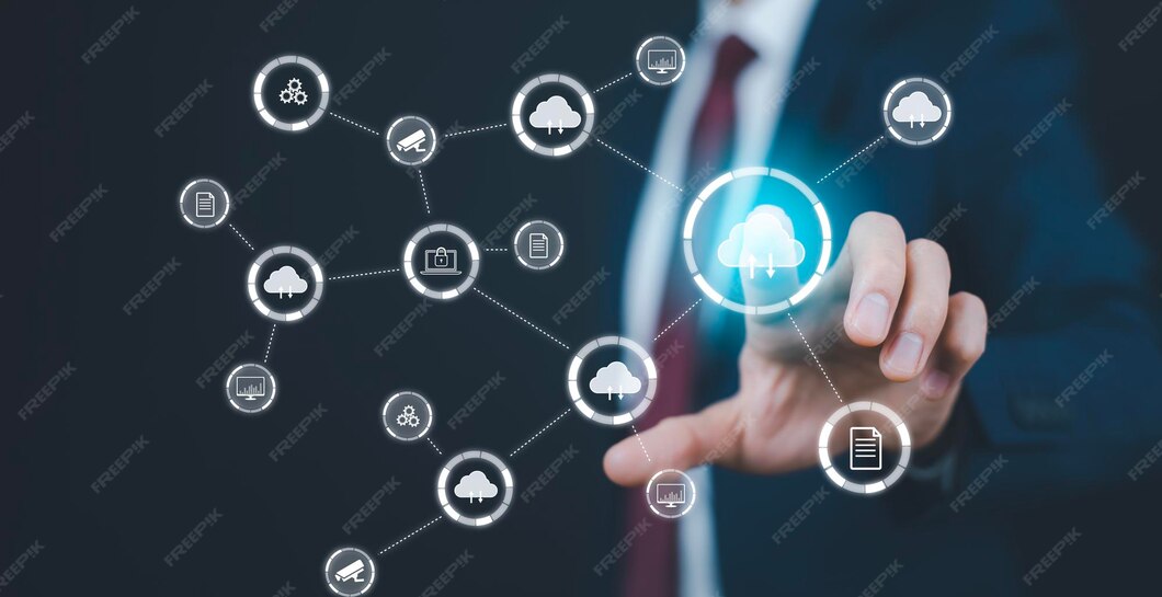 Premium Photo Man Touching Connect To Data Information On The Cloud