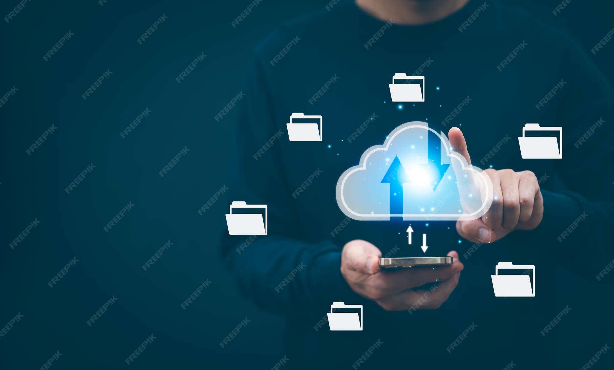Premium Photo Man Touching Connect To Data Information On The Cloud Computing Technology