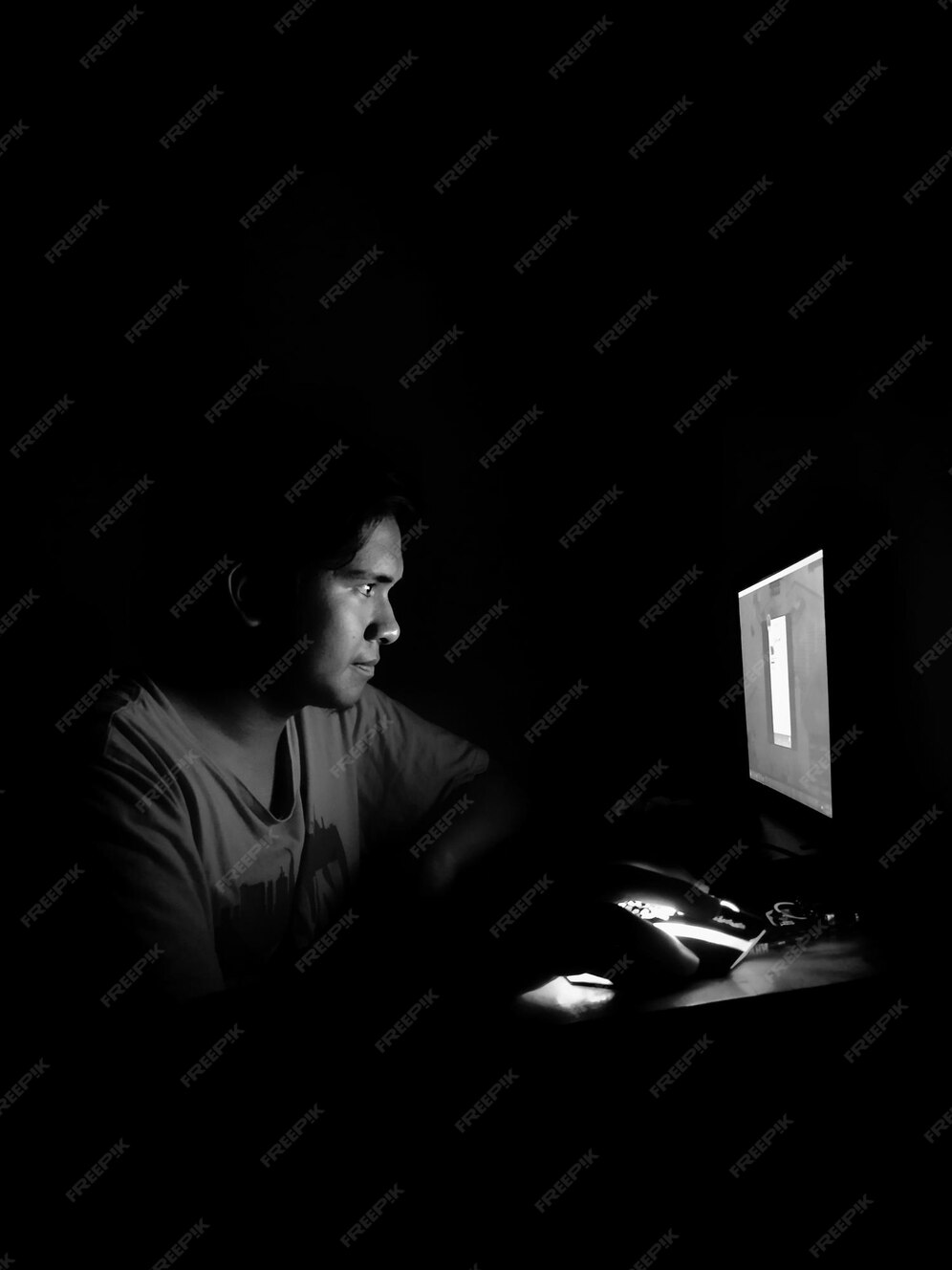Premium Photo | Man using computer in darkroom Premium Photo | Man using computer in darkroom