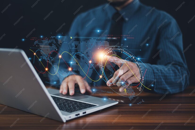 Premium Photo | Man using computer for data science and big data technology scientist computing ...