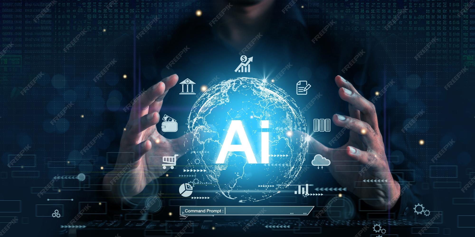 기술 스마트 로봇 Ai 인공 지능을 사용하는 사람은 명령 프롬프트를 입력하여 Ai 기술 인공 지능 Ai와 채팅을 생성합니다