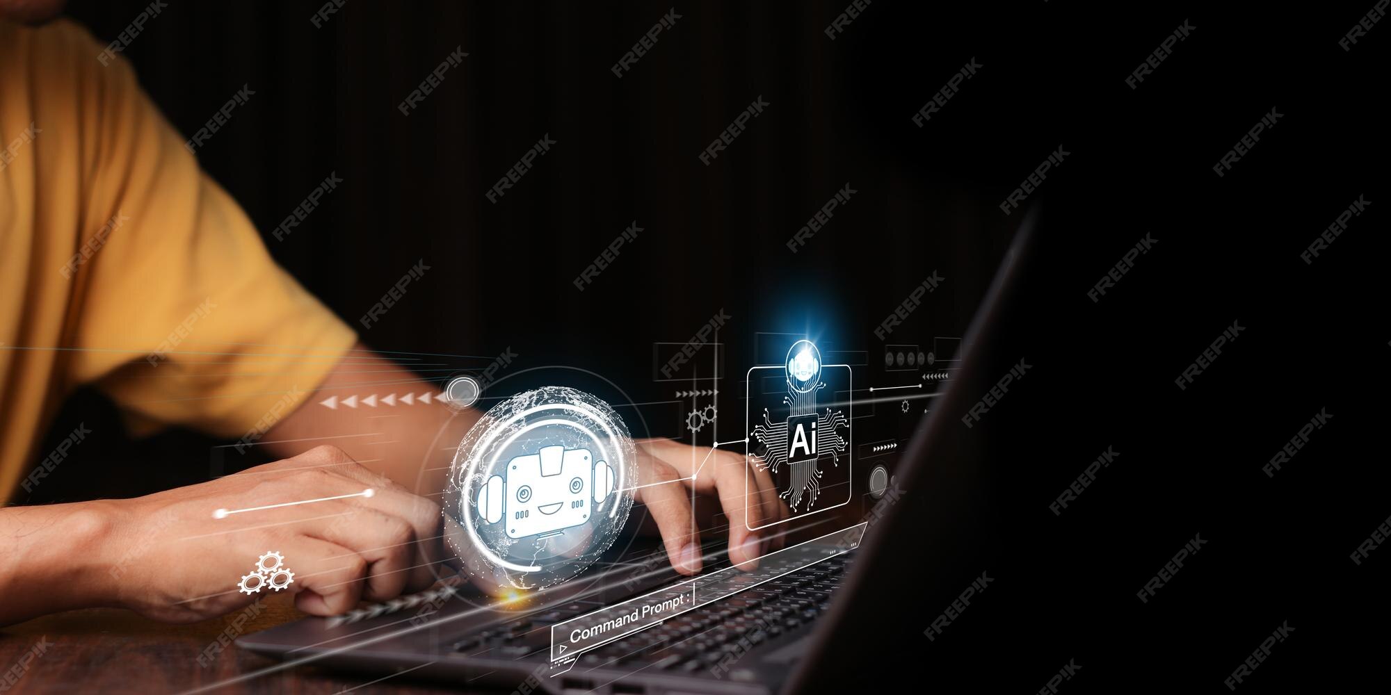Premium Photo | Man using technology smart robot ai artificial intelligence by enter command ...
