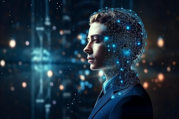 Premium AI Image | Man using tools AI technology smart robot science ...