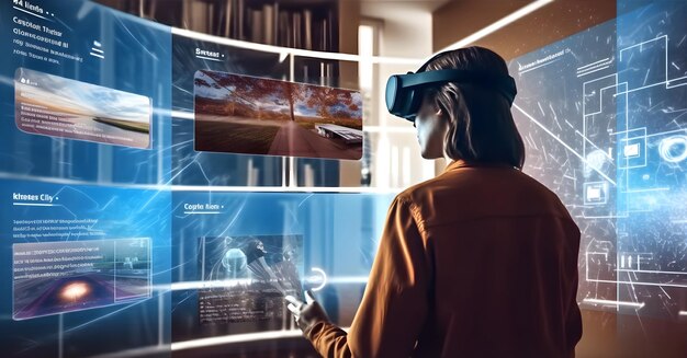 Premium Photo | Man using VR headset and looking on virtual ar user ...