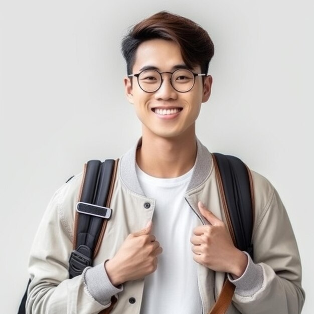 Premium Ai Image A Man Wearing Glasses And A Backpack With A Smile On