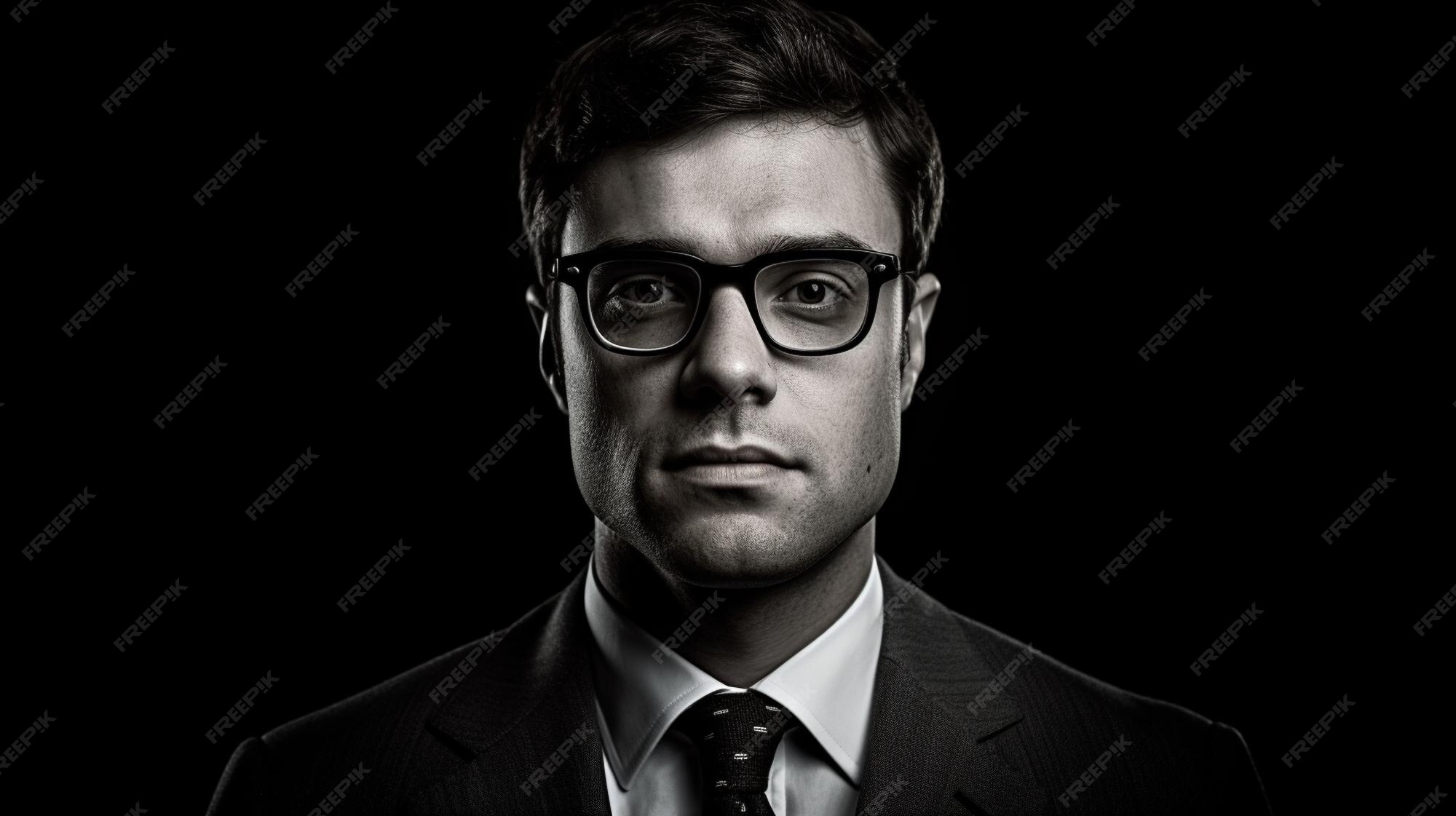 Premium Ai Image A Man Wearing Glasses And A Suit With A Black Background That Says He Is