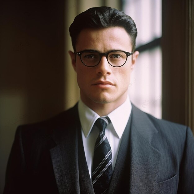 Premium Photo A Man Wearing Glasses And A Suit With A Tie
