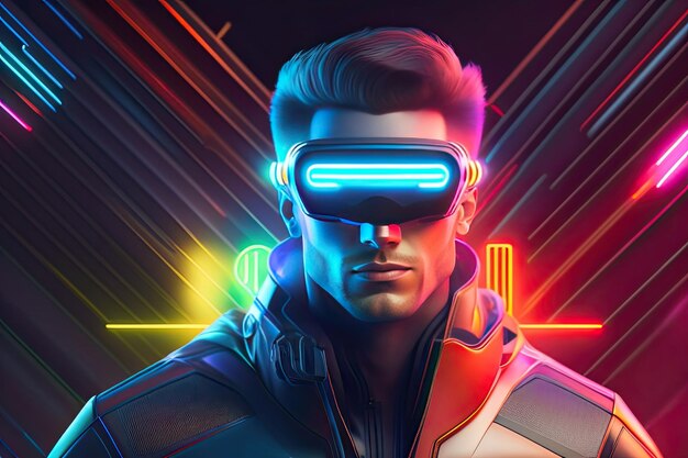 Premium Ai Image A Man Wearing A Neon Mask With The Word Neon On It