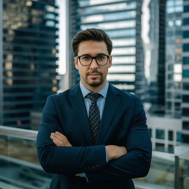 Premium Photo A Man Wearing A Suit And Glasses Stands In Front Of A