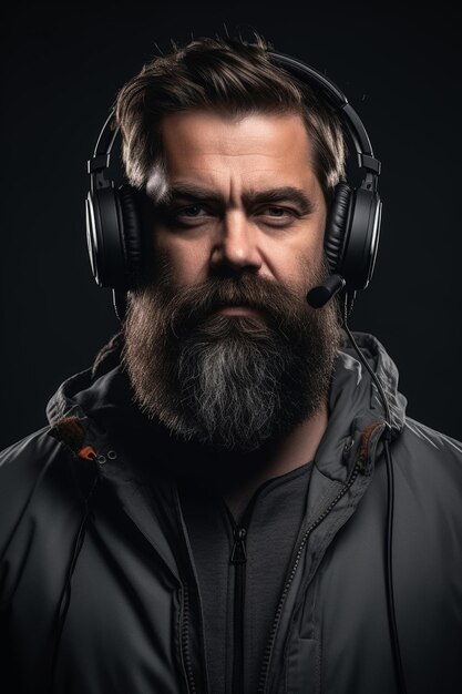 Premium Photo | Man with a beard wearing headphones Generative AI Premium Photo | Man with a beard wearing headphones Generative AI