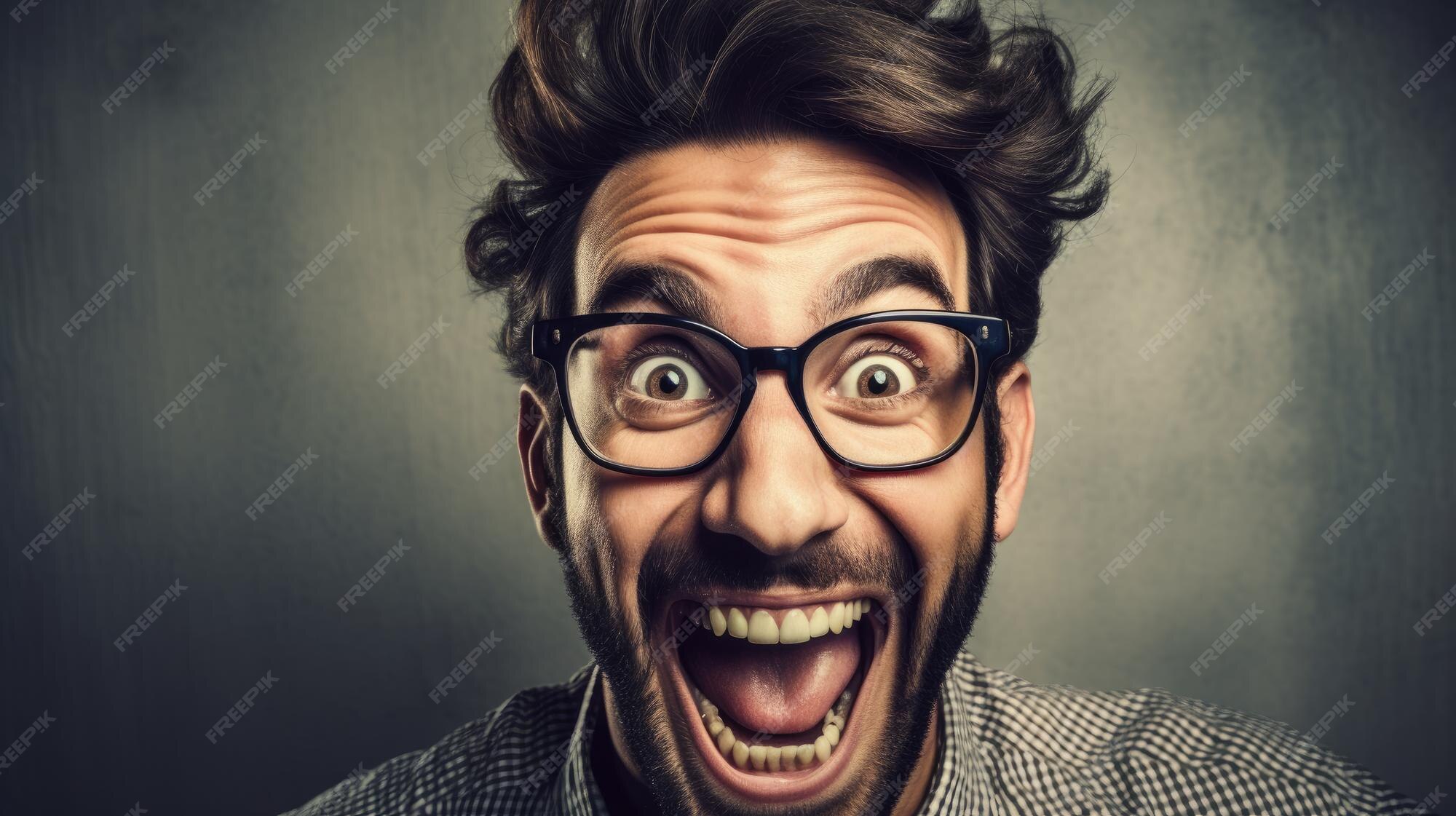 Premium Ai Image A Man With Glasses And His Mouth Open