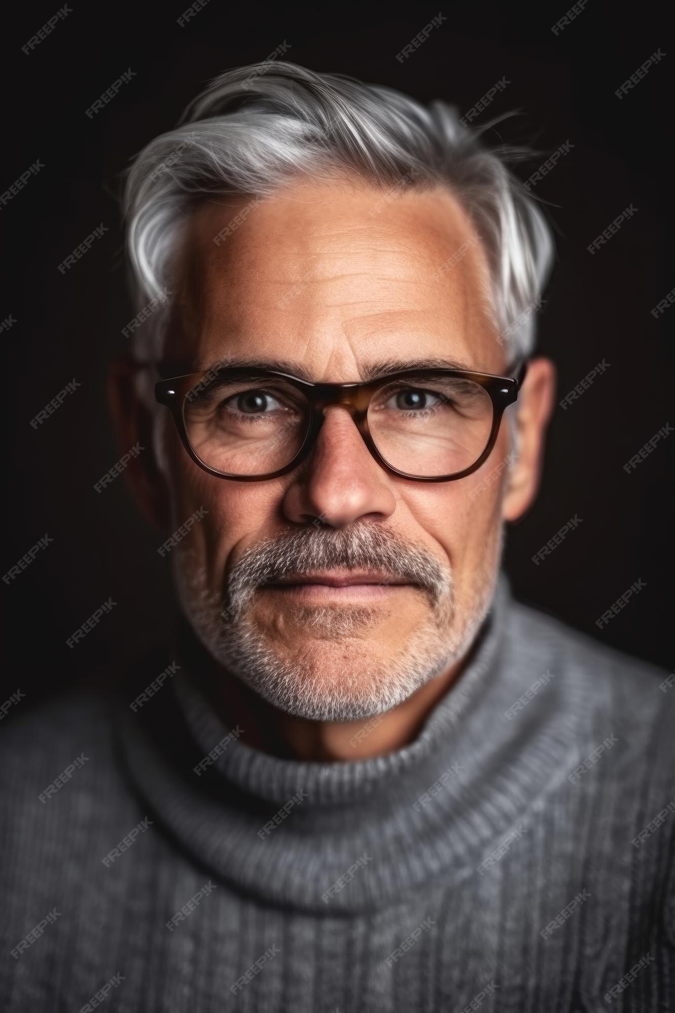 Premium Ai Image A Man With Grey Hair And Glasses Looks Into The Camera
