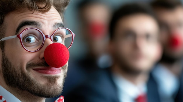 A Man With Red Nose And Glasses Wearing A Clowns Nose Ai Premium Ai Generated Image