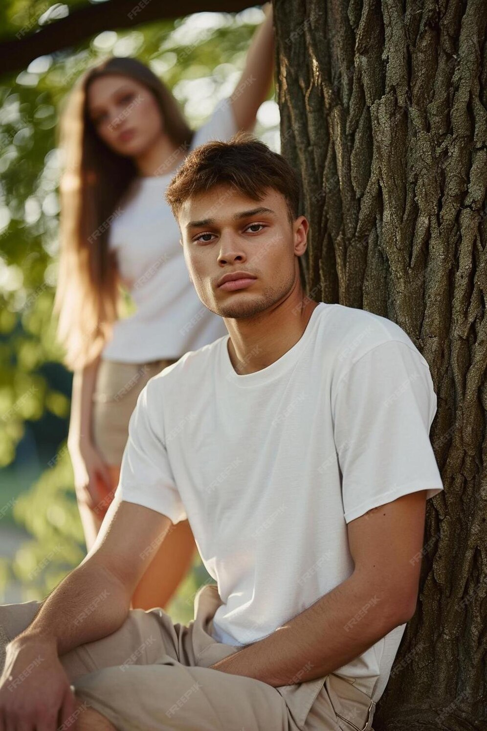 Premium Ai Image A Man And A Woman Sitting Next To A Tree