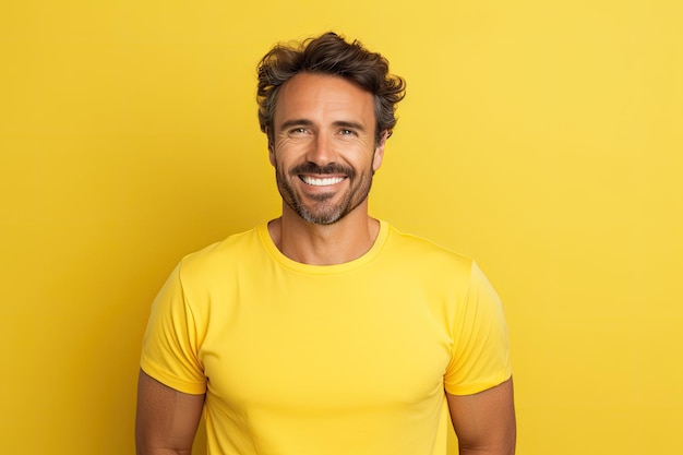 Premium AI Image | a man in a yellow shirt Premium AI Image | a man in a yellow shirt