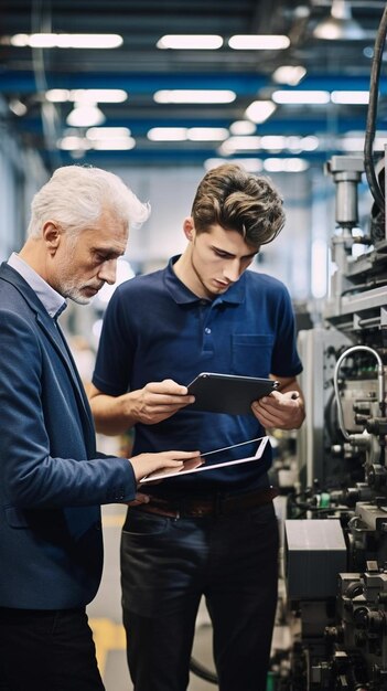 Premium AI Image | manager explaining machine to colleague standing in ... Premium AI Image | manager explaining machine to colleague standing in ...