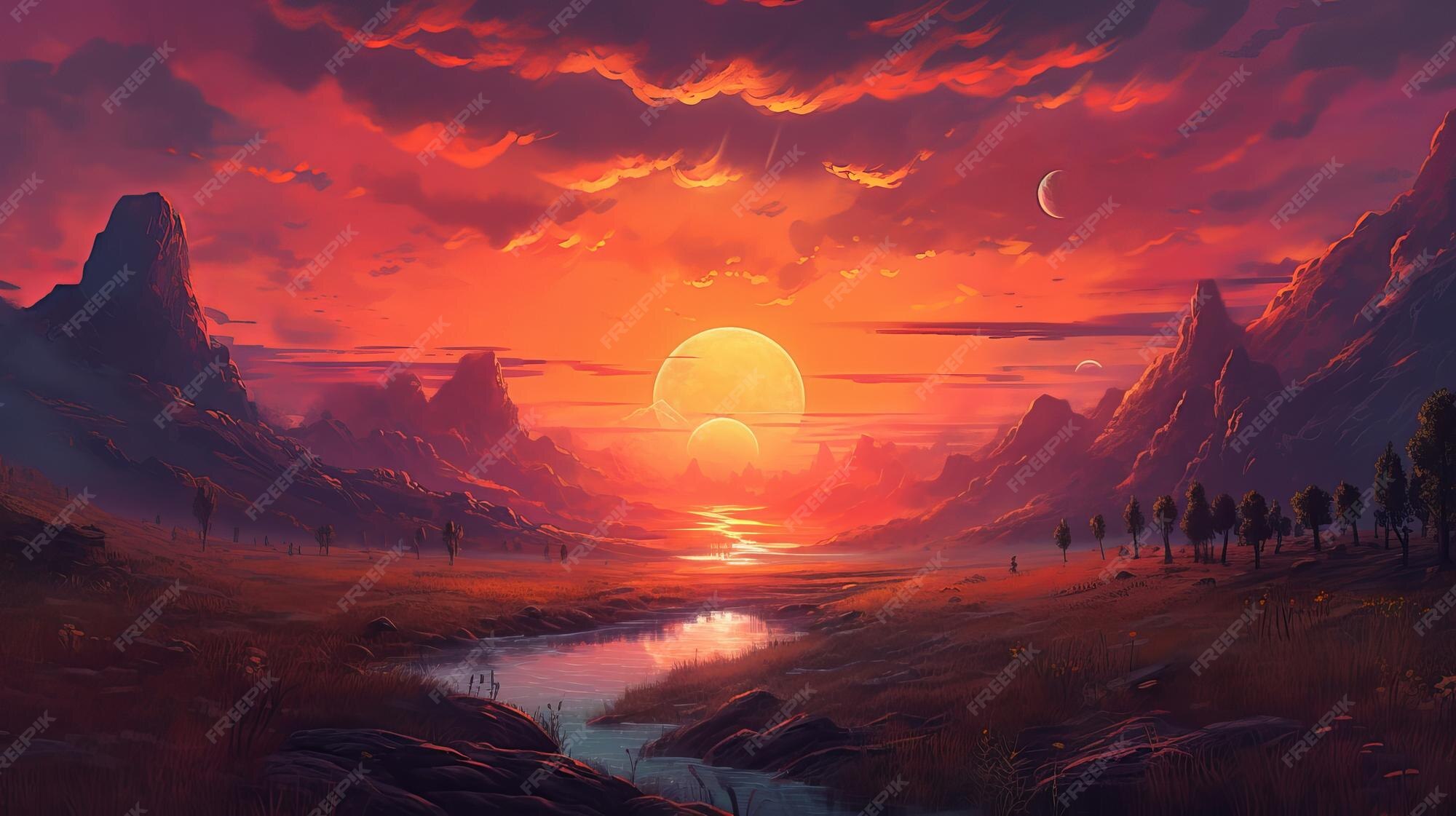 Premium Photo | Marvelous sunset over the stream Illustration AI Generated Premium Photo | Marvelous sunset over the stream Illustration AI Generated
