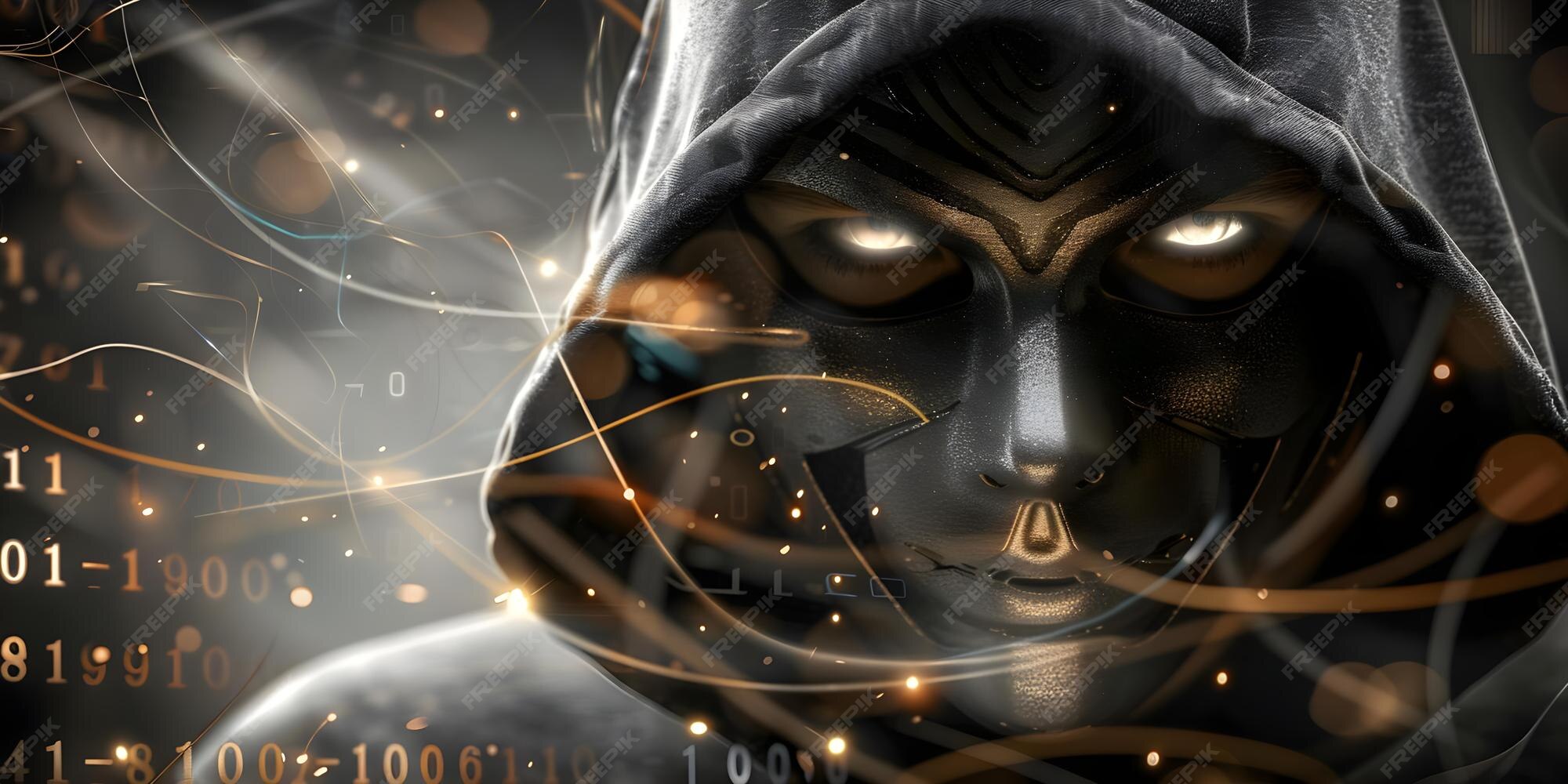 Premium Photo | Masked Hacker with Binary Code Background Concealing ...