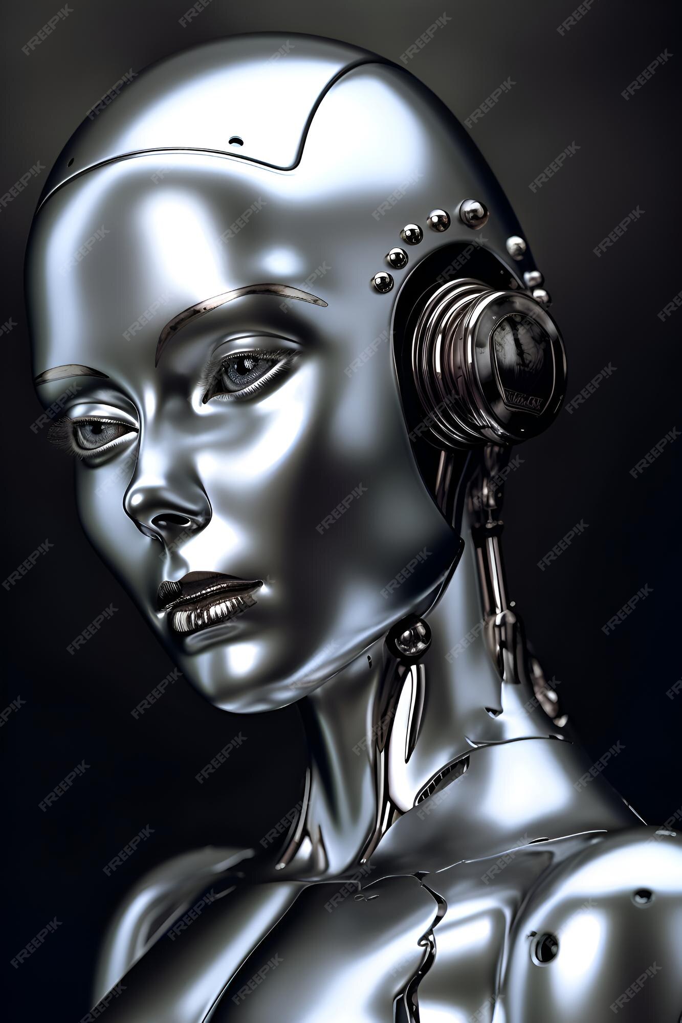 Premium AI Image | Metallic silver female robot cyborg Generative AI 1 Premium AI Image | Metallic silver female robot cyborg Generative AI 1