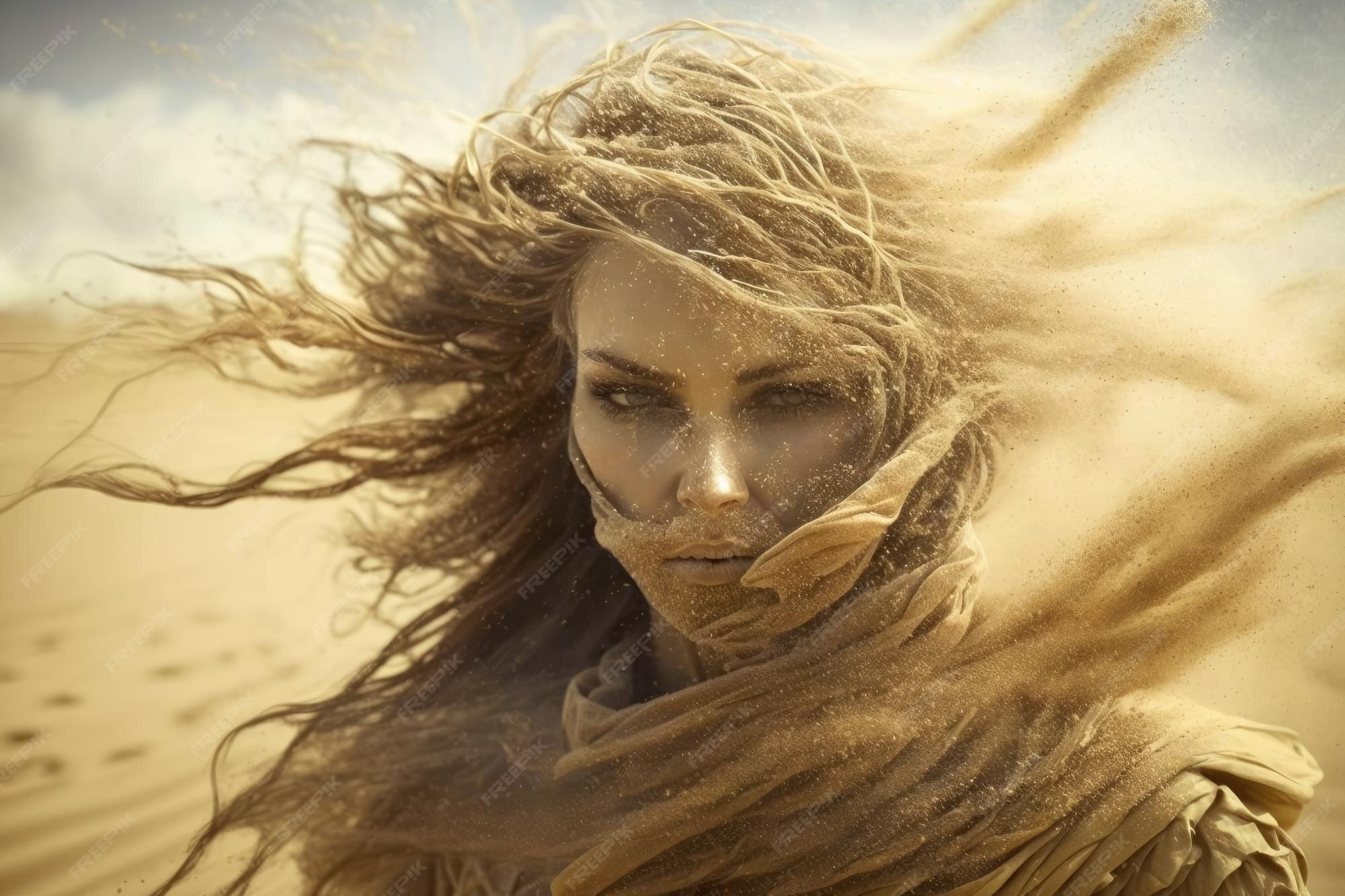 Premium AI Image | Metamorphosis Woman Transforming into a Sandstorm Premium AI Image | Metamorphosis Woman Transforming into a Sandstorm