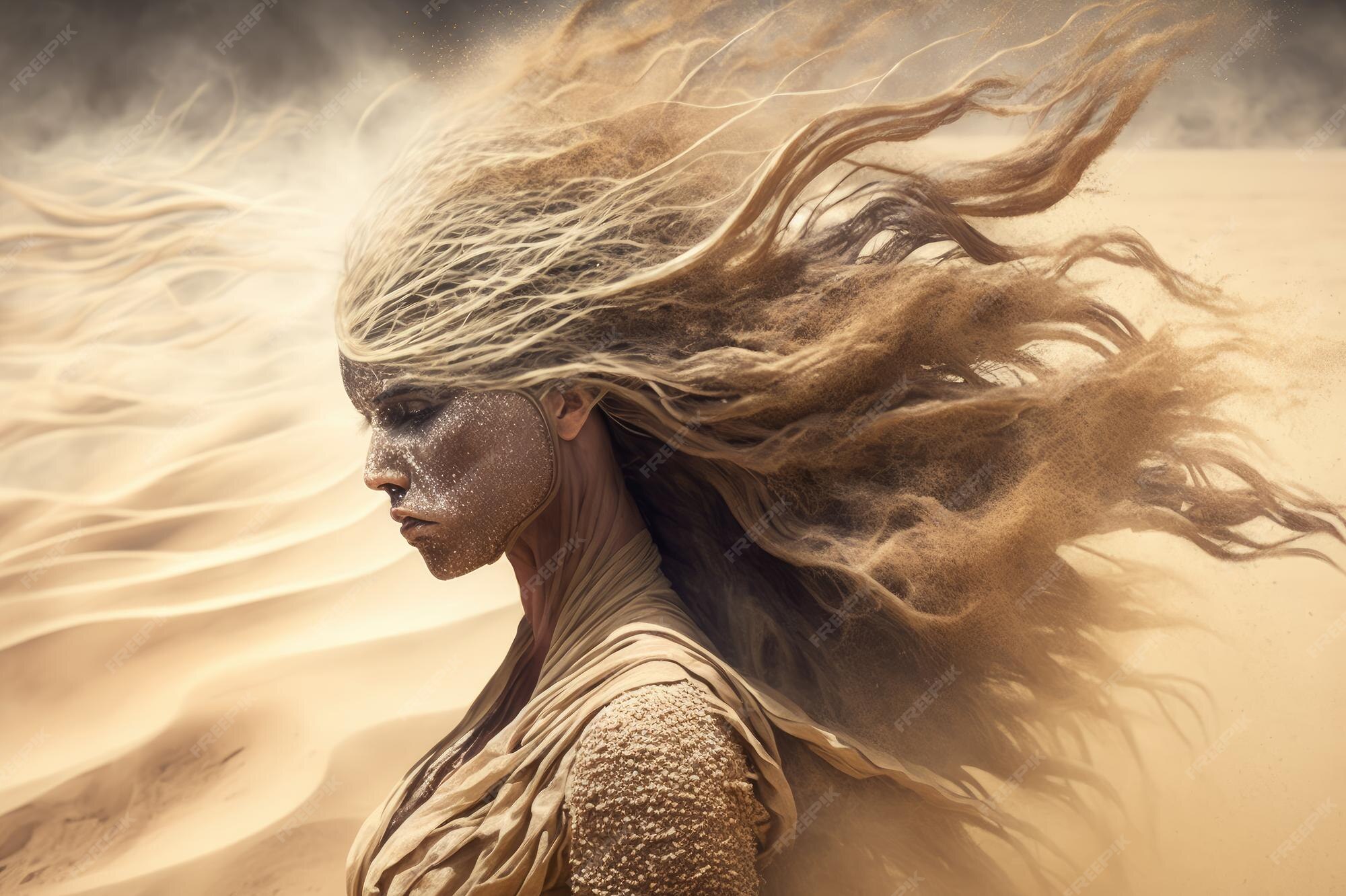 Premium AI Image | Metamorphosis Woman Transforming into a Sandstorm Premium AI Image | Metamorphosis Woman Transforming into a Sandstorm
