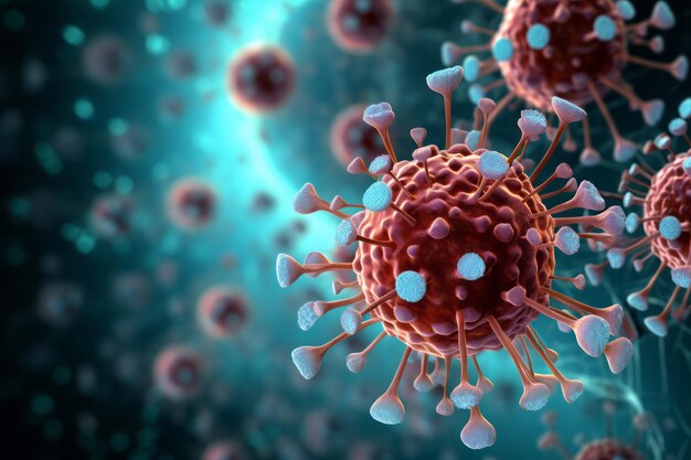 Premium AI Image | microscopic view of floating influenza virus cells Premium AI Image | microscopic view of floating influenza virus cells