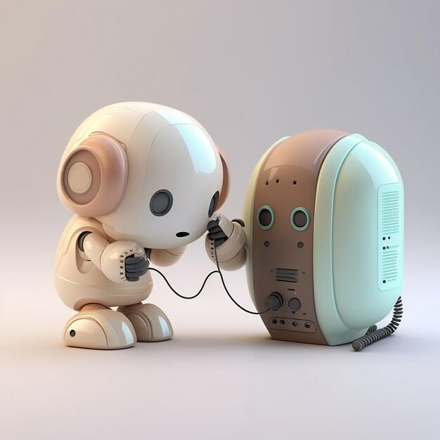 Premium AI Image | mini Futuristic robot about helping talk generative AI Premium AI Image | mini Futuristic robot about helping talk generative AI