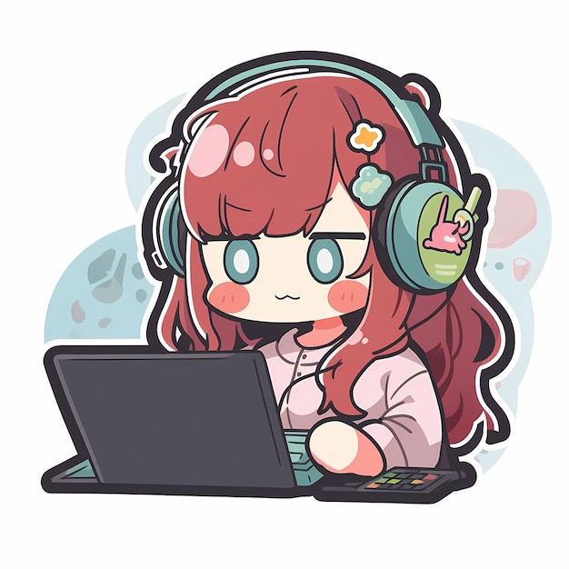Premium Ai Image Minimal Japanese Kawaii Gamer Girl Chibi Anime Vector Art Sticker With Clean